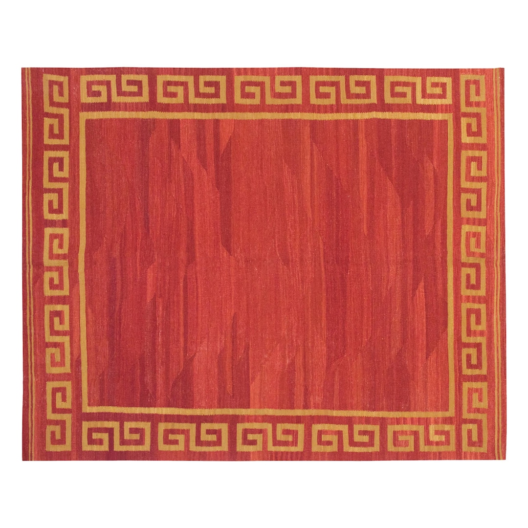 Handwoven Turkish Kilim, New Production Wool Kilim, Greek Key Border ...