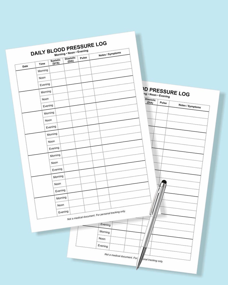 7-day Blood Pressure Log Printable, Morning Noon Evening BP Tracker ...