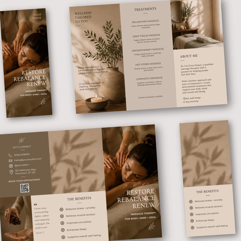 Luxury Massage Therapy Trifold Brochure Canva Template, Neutral Spa ...