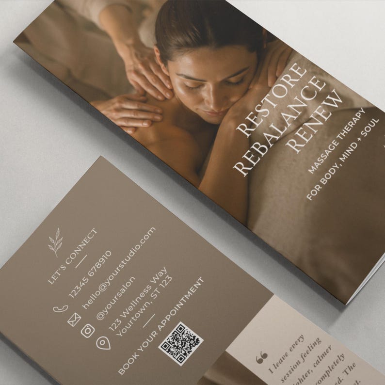 Luxury Massage Therapy Trifold Brochure Canva Template, Neutral Spa ...