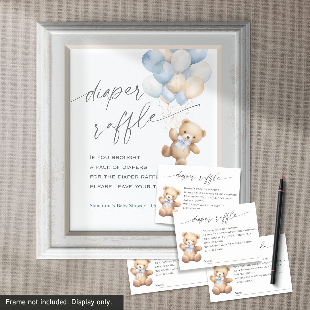 Blue We Can Bearly Wait| Teddy Bear Themed| Diaper Raffle Card and Sign ...