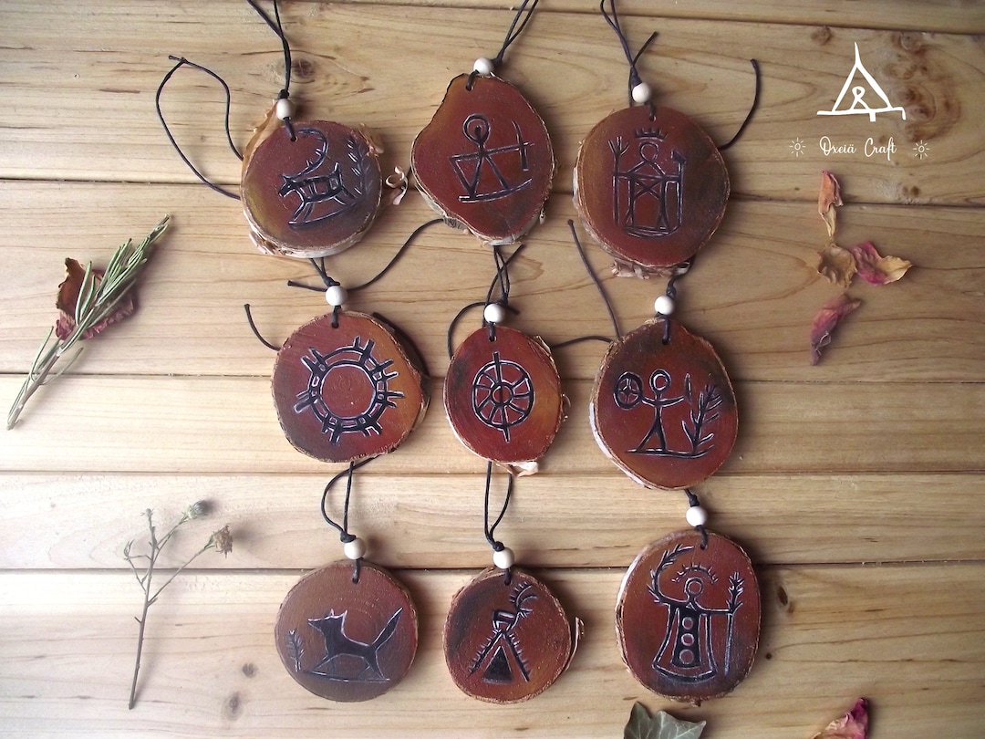 Sami Symbols Wood Ornament Set for Yule ,pagan, Nordic Decor, Sami Home ...