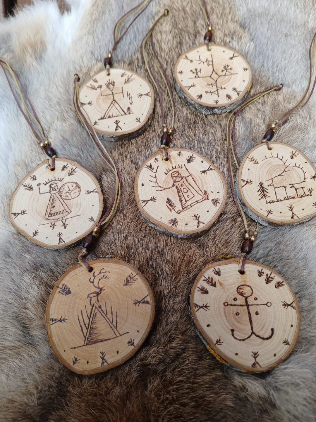 Oak Wood Yule Ornaments: Sami Norse Christmas Set, Sami Shaman Art ...