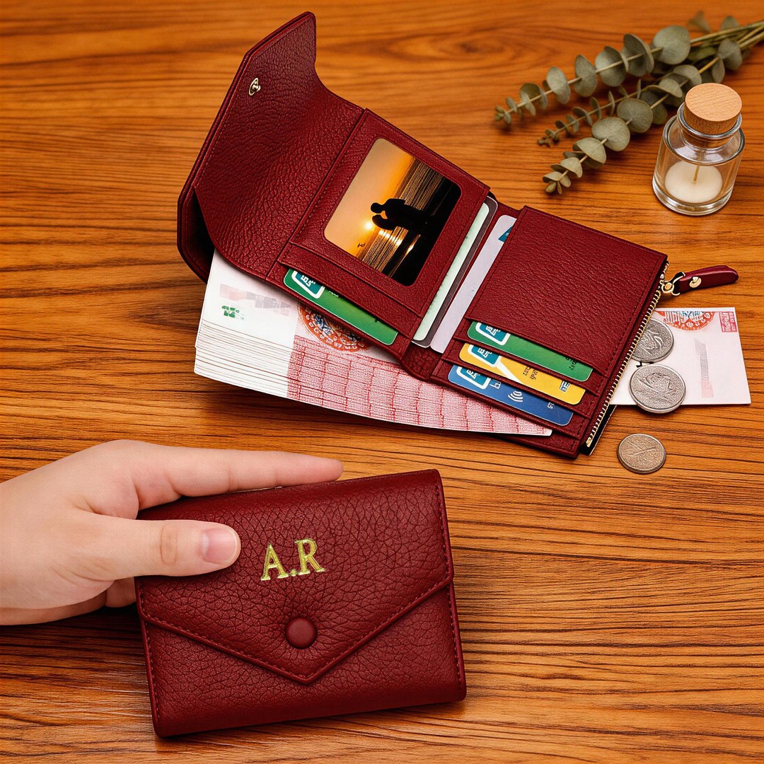 Personalized Full Grain Leather Wallet for Women, Custom Initials Mini ...