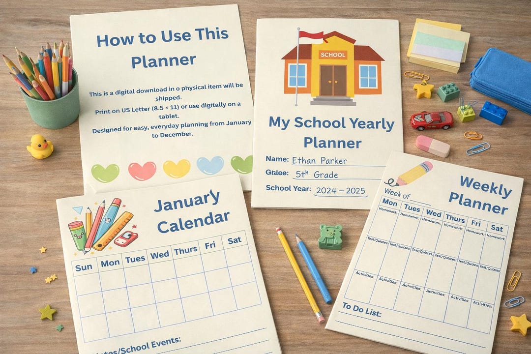 School Year Planner for Kids | Printable Student Planner | Monthly and ...
