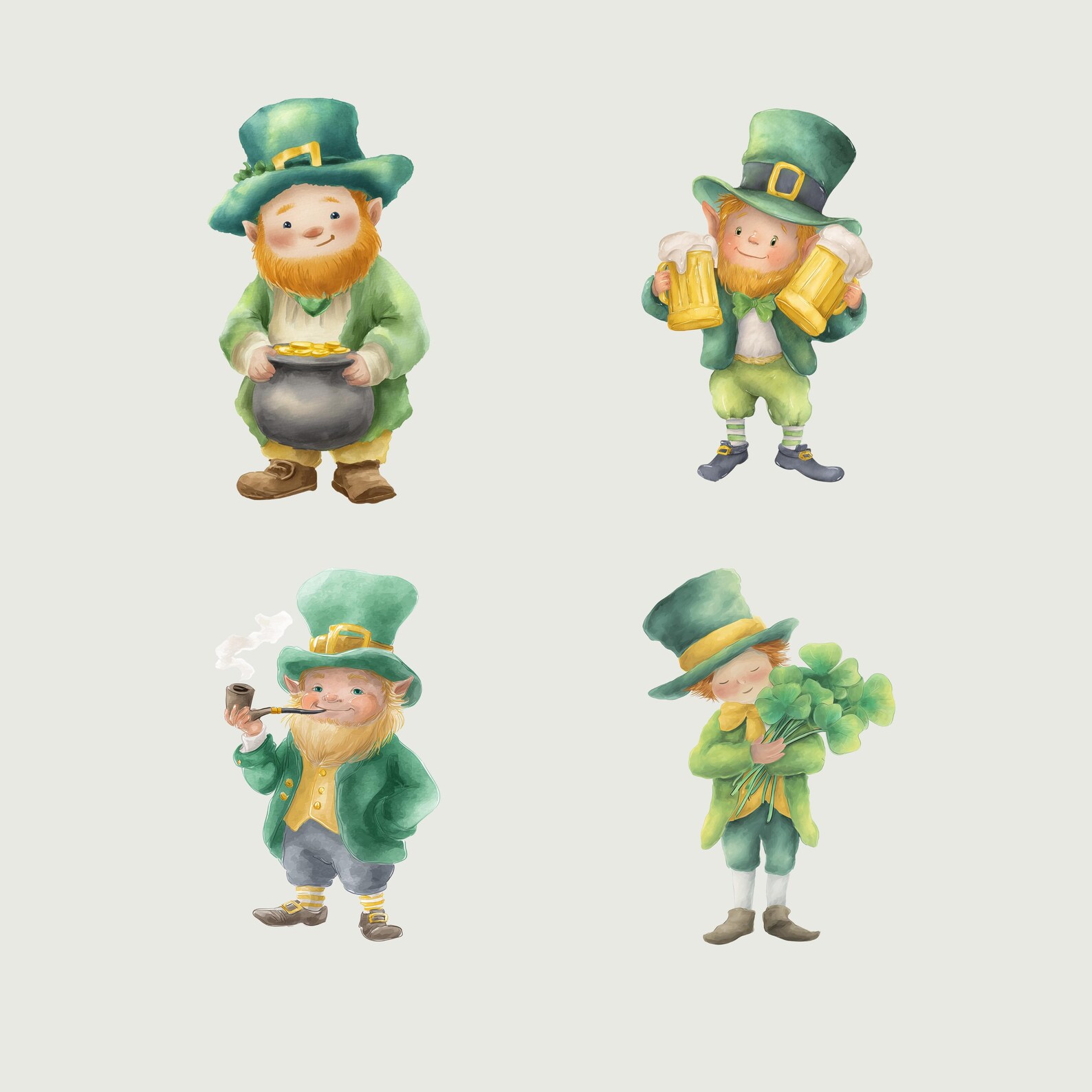 30 St. Patrick's Day Clipart Bundle | Watercolor Leprechauns, Shamrocks ...