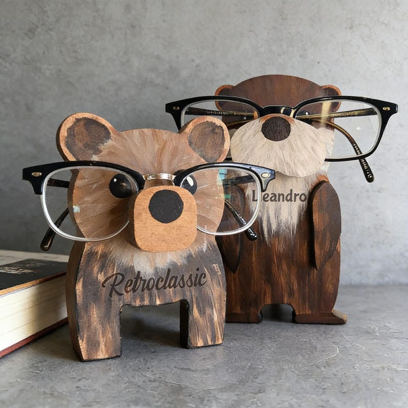 Personalized Wooden Animal Glasses Holder, Engraved Desk Decor, Mother ...