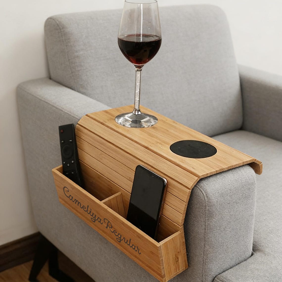 Custom Bamboo Sofa Armrest Tray, Foldable Couch Armrest Organizer, Non ...