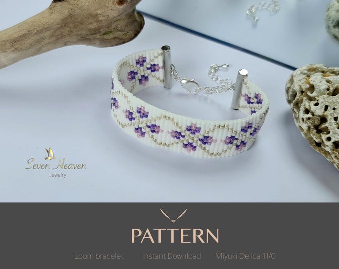 Floral Loom Bead Pattern, Miyuki Delica Bracelet Pattern, Square Stitch ...