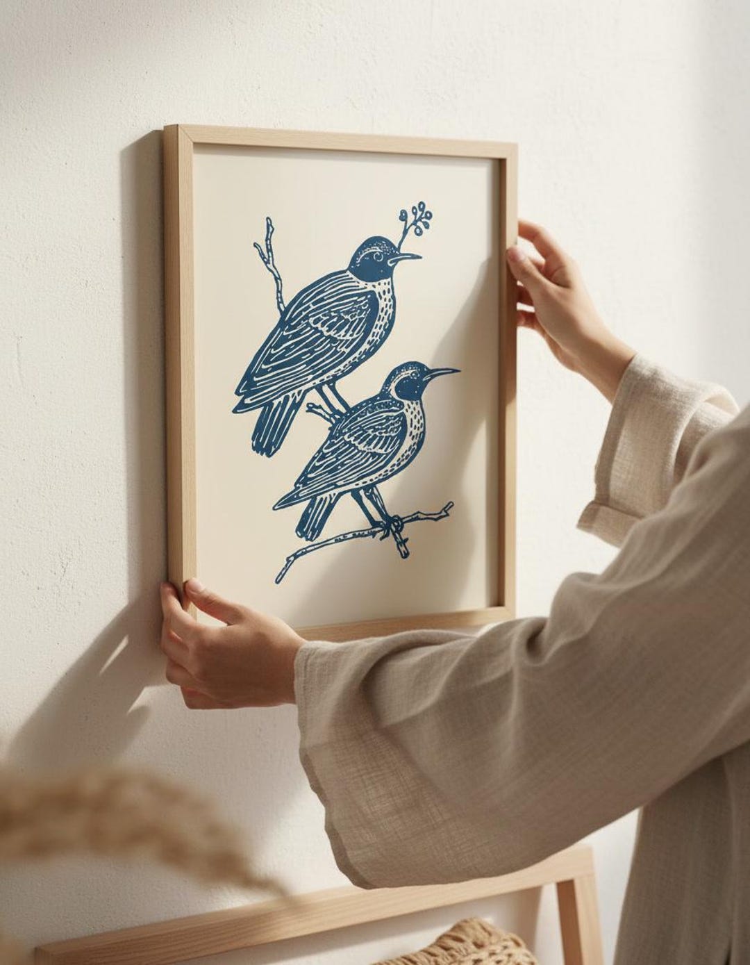 Bird Duo Art Print: Vintage Inspired Nature Illustration, Mediterranean ...