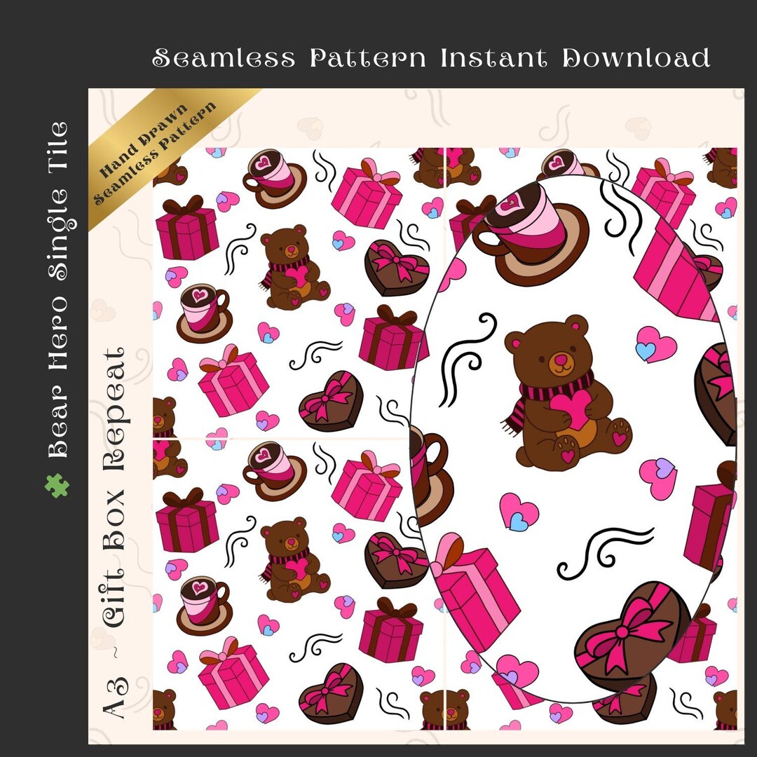 Cozy Coco Bears | Gift Box Tile | Handmade Valentine Wrapping Pattern ...