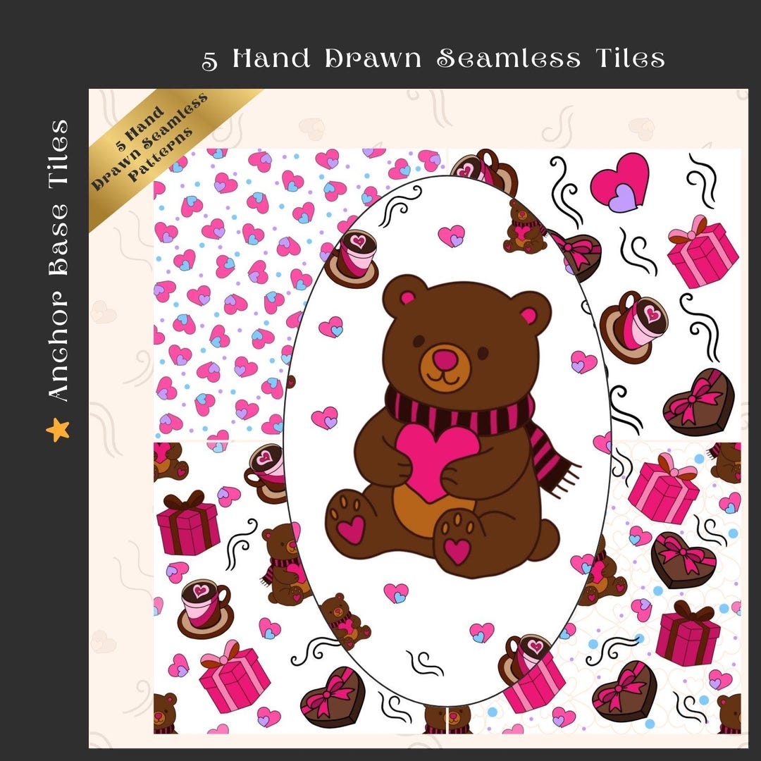 Bear Valentine Seamless Pattern | Cozy Nursery Tiles (20x20, PNG JPG ...