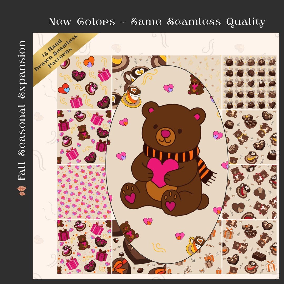 Cozy Cocoa Bears Fall Seasonal Tiles | Warm Autumn Bear & Cocoa Pattern ...