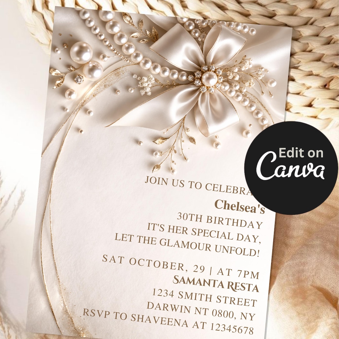 Luxury Gold Birthday Invitation – Pearl Floral Glam Party Invite ...