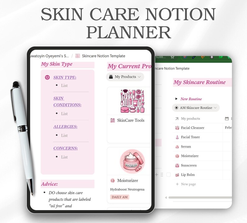 Skincare Routine Tracker Notion Template, Digital Beauty Planner ...