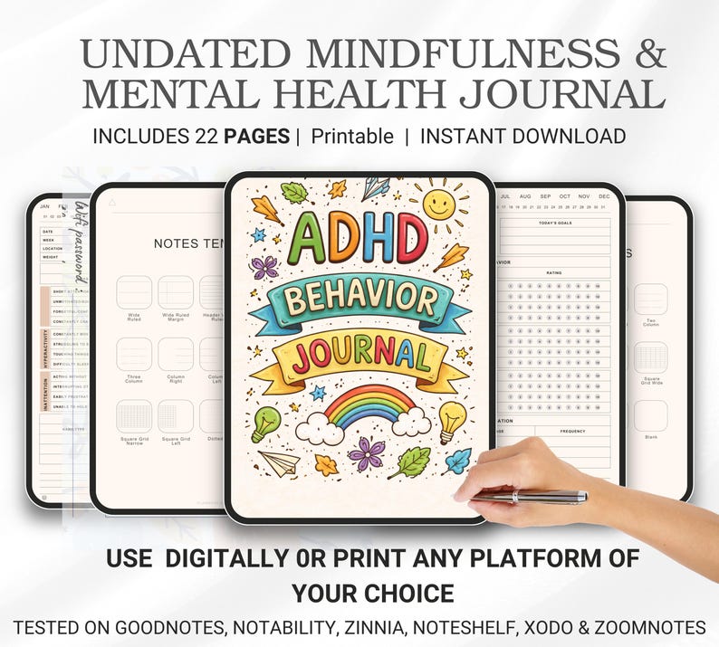 ADHD Behavior Journal, Daily Symptom Tracker, Emotions, Medication ...