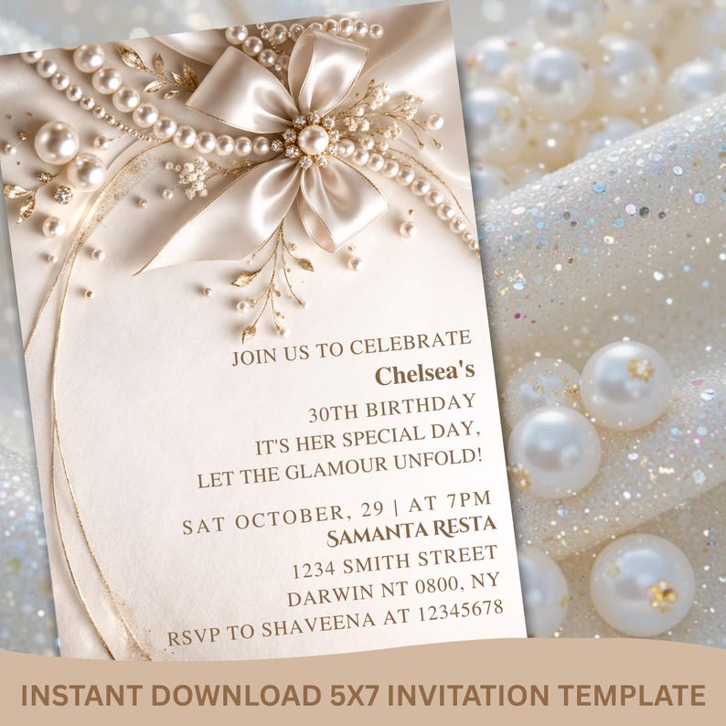 Luxury Gold Birthday Invitation – Pearl Floral Glam Party Invite ...