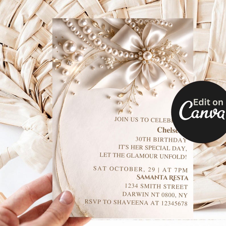 Luxury Gold Birthday Invitation – Pearl Floral Glam Party Invite ...