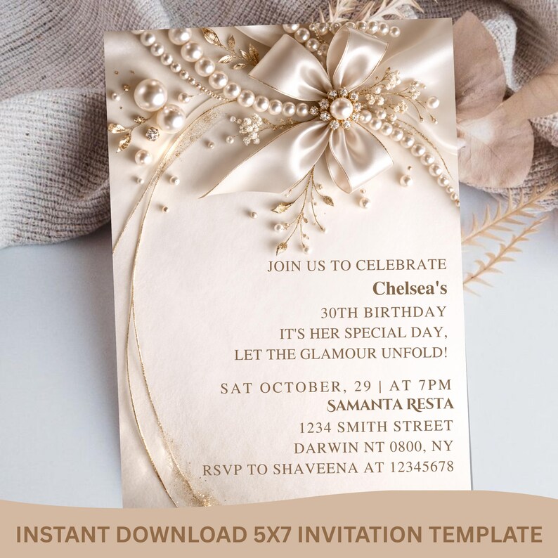 Luxury Gold Birthday Invitation – Pearl Floral Glam Party Invite ...