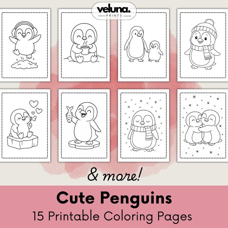 Winter Penguins Coloring Book | Easy Kids Activity (PDF Pattern - Etsy