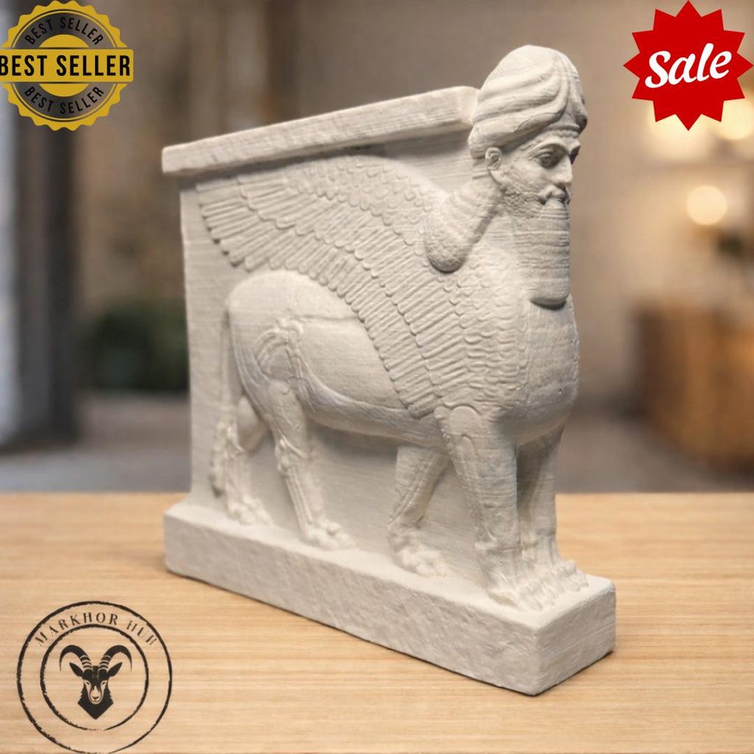 Ancient Lamassu Statue | Assyrian Winged Bull Sculpture | Mythology ...