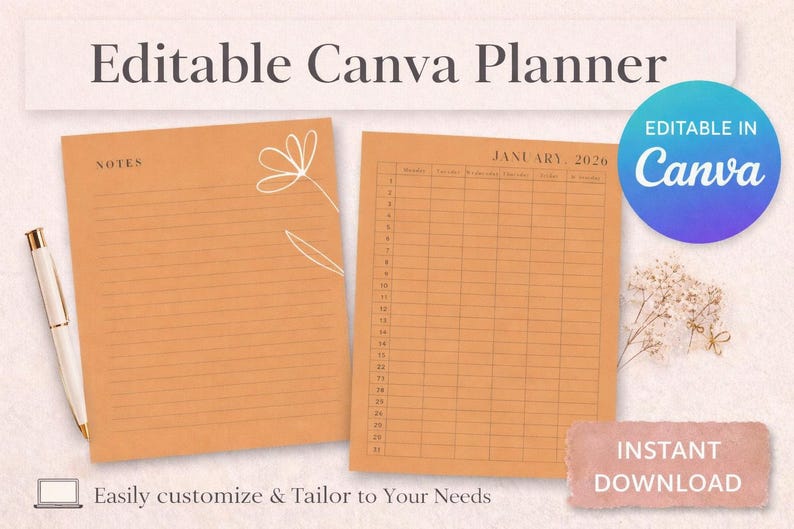 2026 Digital Planner | Editable in Canva | Yearly Planner Template ...