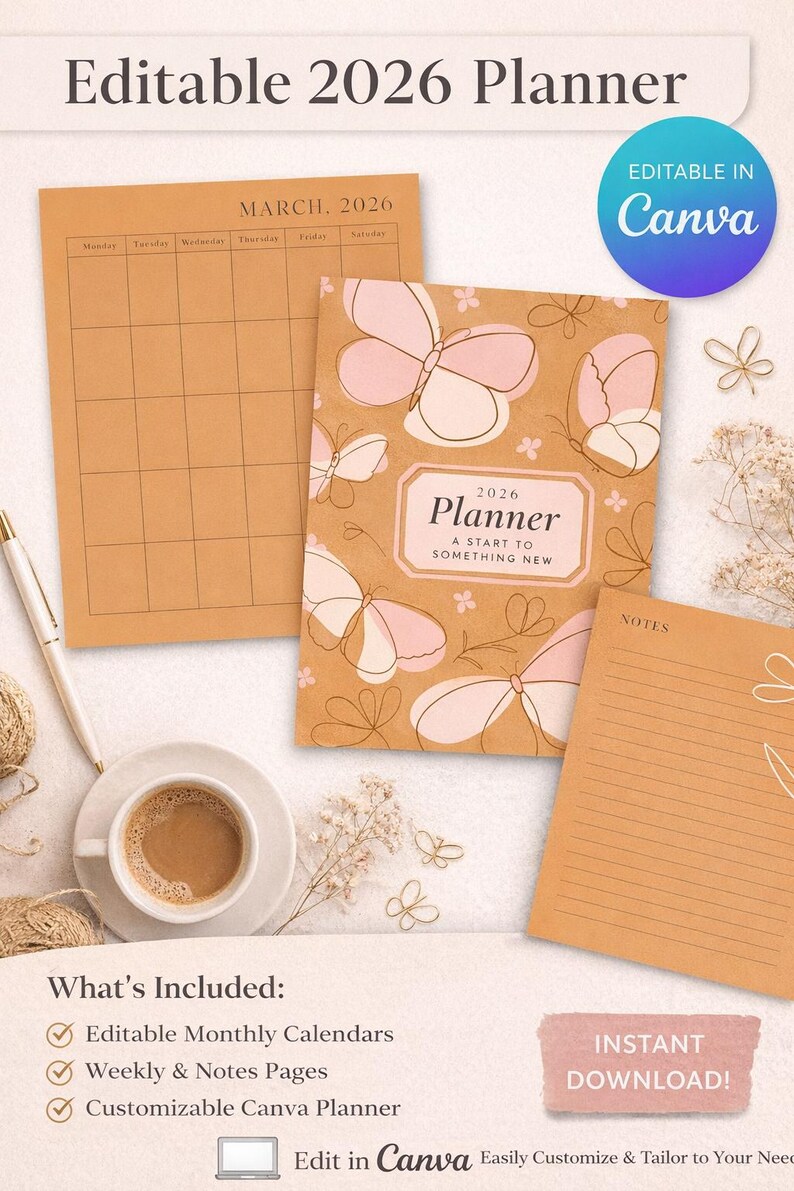 2026 Digital Planner | Editable in Canva | Yearly Planner Template ...