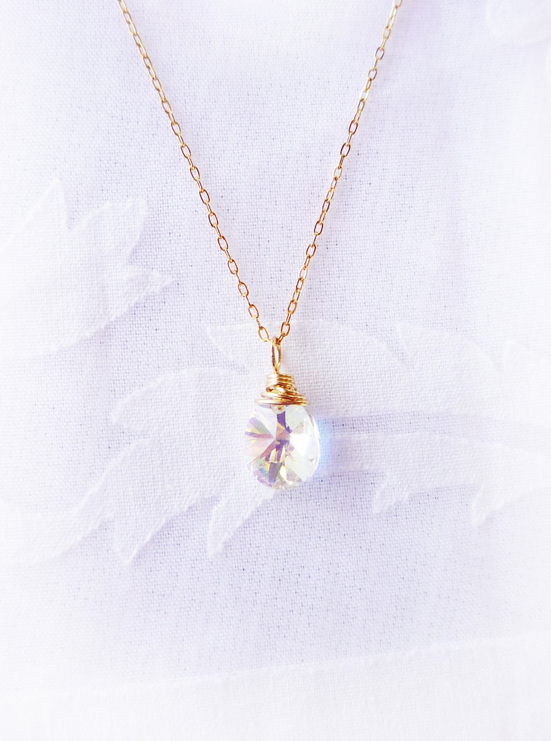 Gold Necklace. Swarovski Crystal Drop Necklace 14K Gold Fill | Etsy