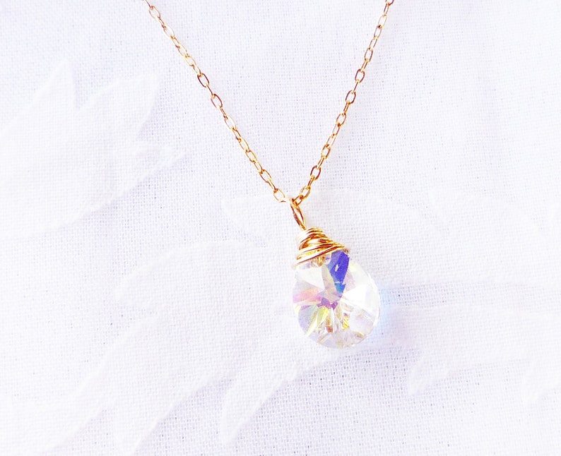 Gold Necklace. Swarovski Crystal Drop Necklace 14K Gold Fill | Etsy