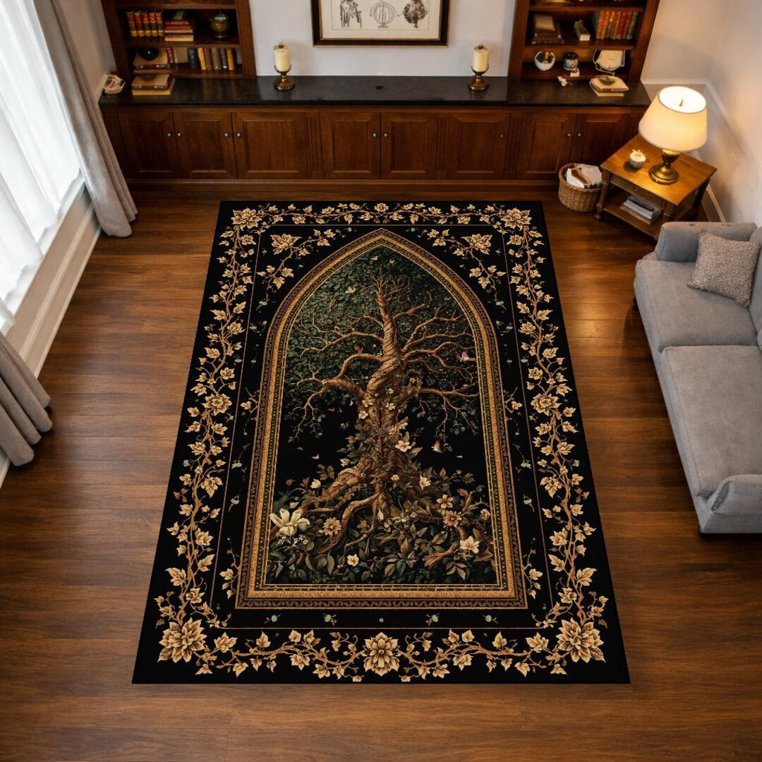 Gothic Tree of Life Area Rug, Dark Academia Tapestry Style Carpet ...