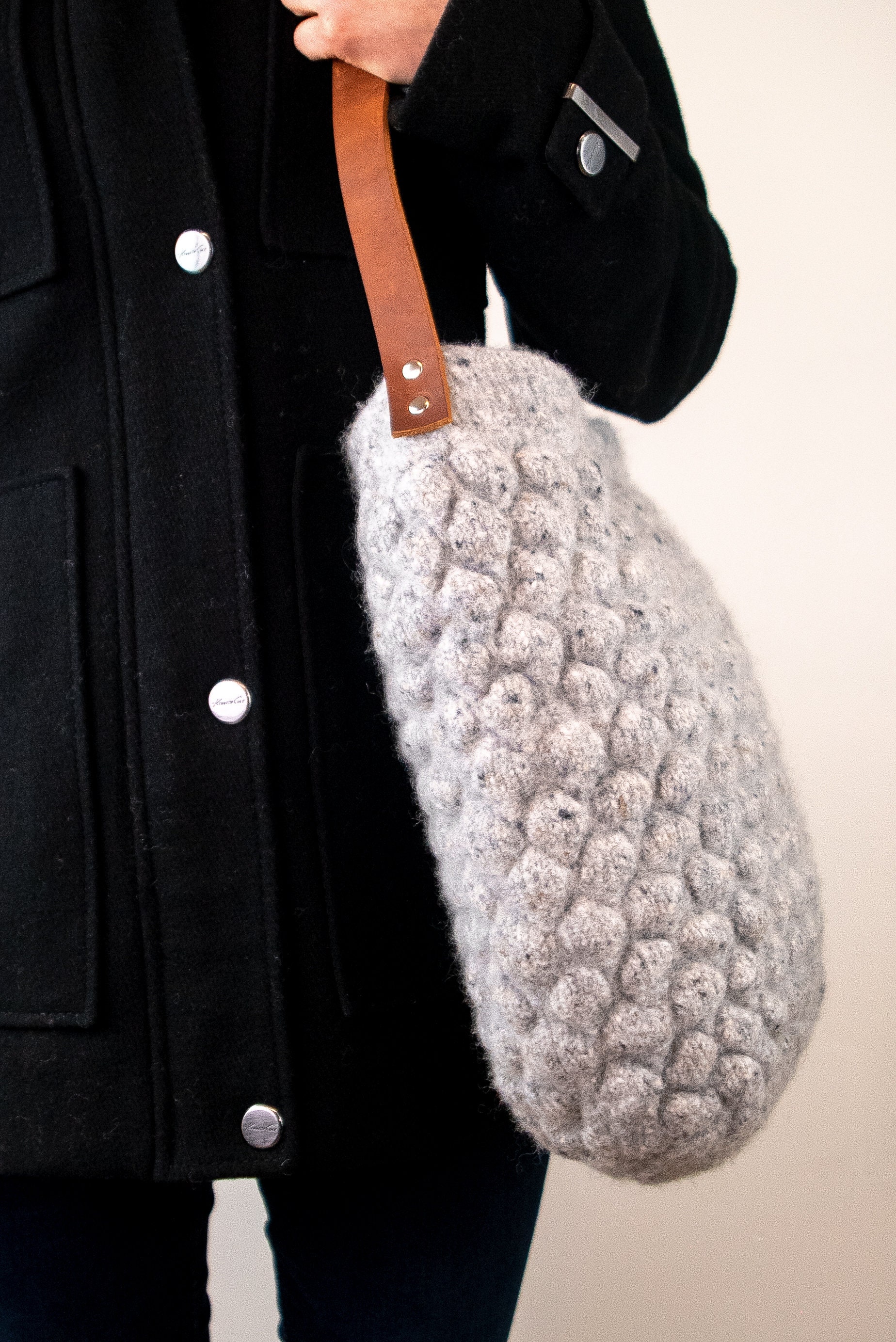 Grey Leather and Wool Handbag Shoulder Bag for Everyday. - Etsy