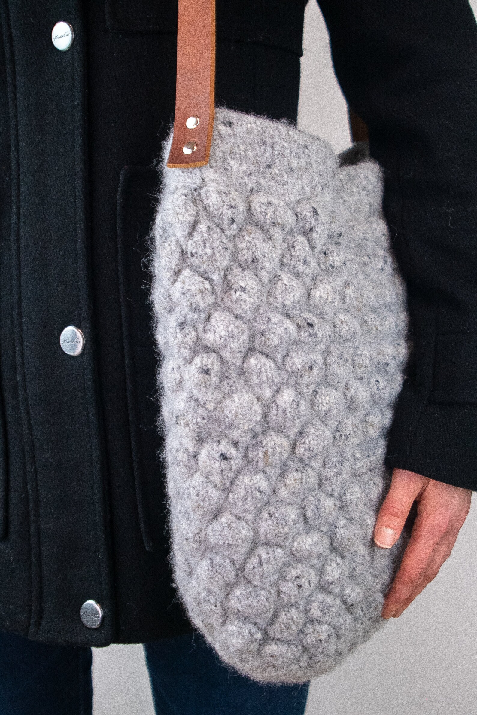 Grey Leather and Wool Handbag Shoulder Bag for Everyday. - Etsy