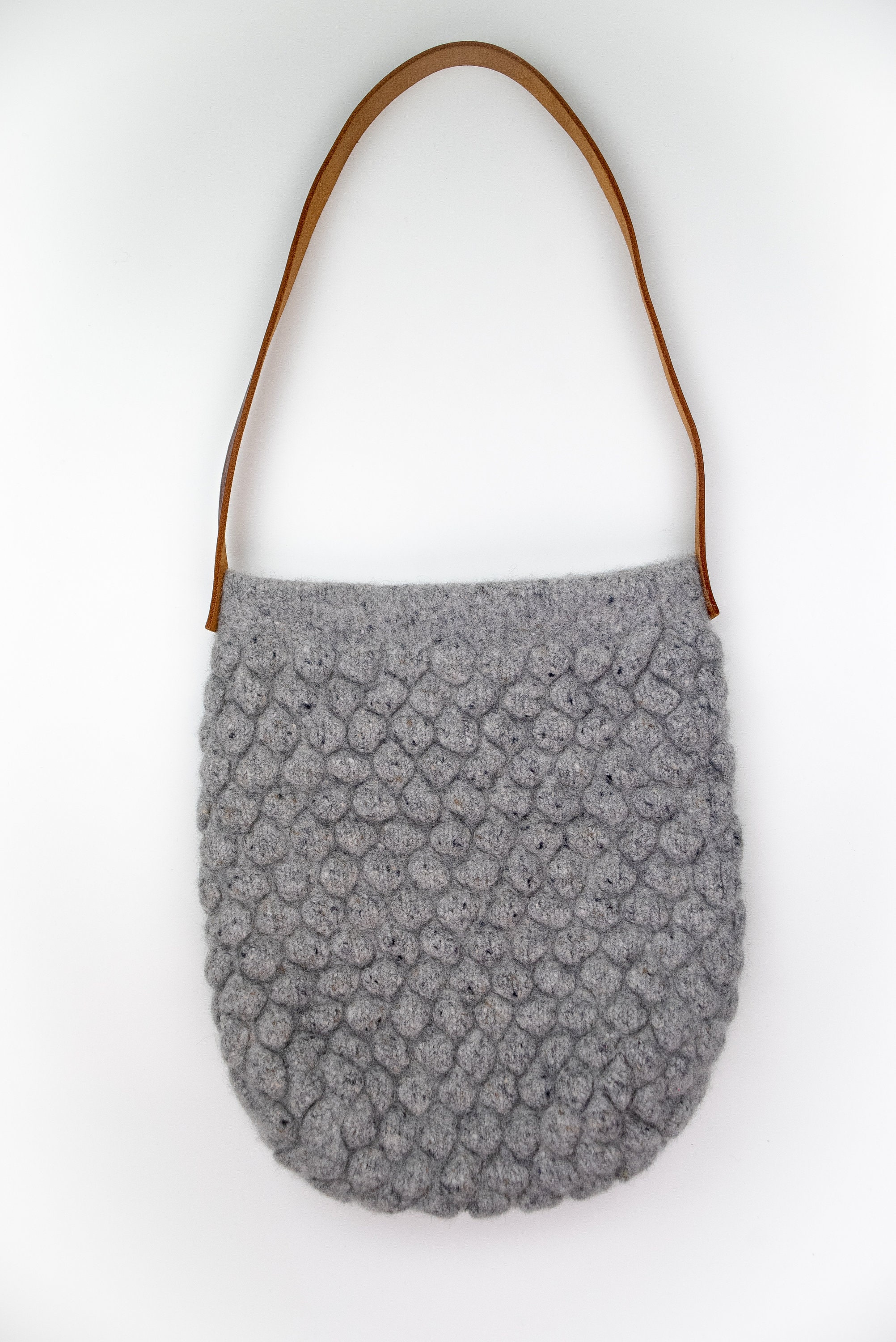 Grey Leather and Wool Handbag Shoulder Bag for Everyday. - Etsy