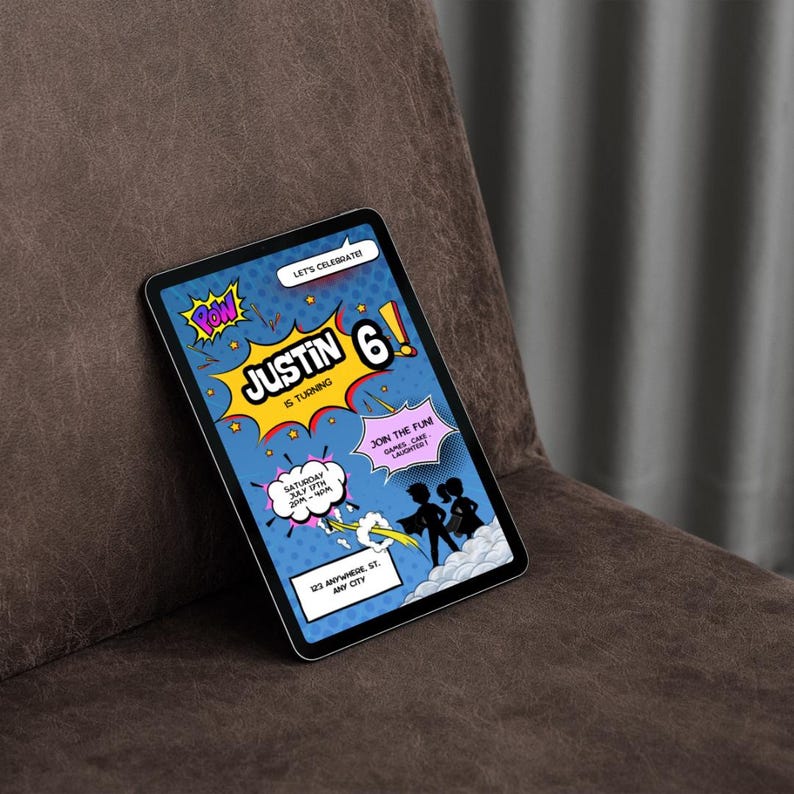 Superhero Comic Birthday Invitation Kids Birthday Party Card Editable ...