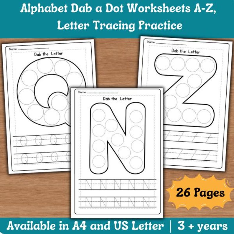 Alphabet Dab a Dot Worksheets A-Z, Letter Tracing Practice, Do-a-dot ...