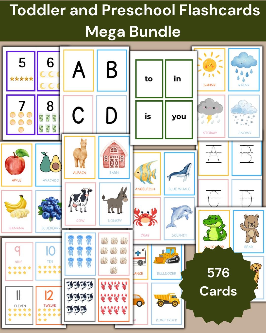 576 Toddler and Preschool Flashcards Mega Bundle | 13 Sets Early ...