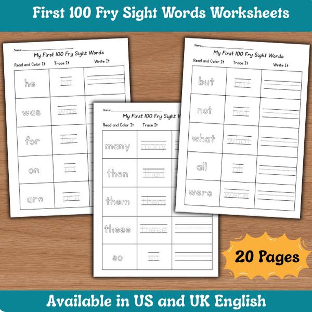 First 100 Fry Sight Words Worksheets | 20 Page Handwriting Practice ...