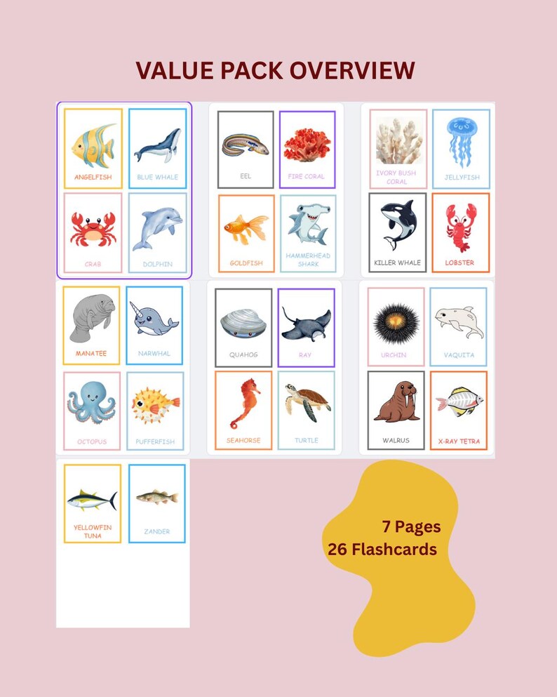 Ocean Animal Alphabet Flashcards, Montessori Sea Life Cards (digital ...