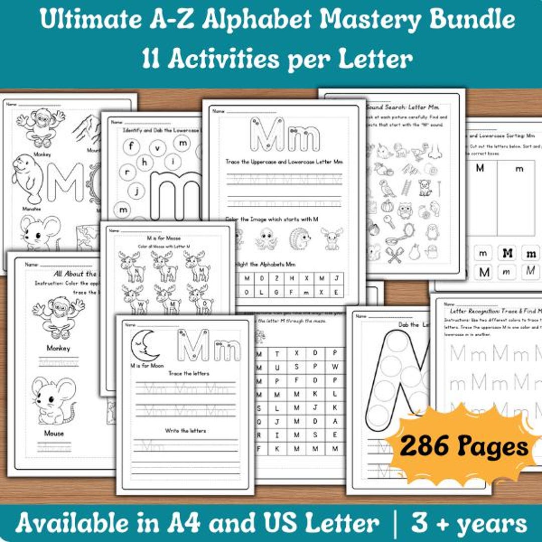 Alphabet Learning Bundle | Letter Tracing, Coloring (A4 & Letter Pdfs ...