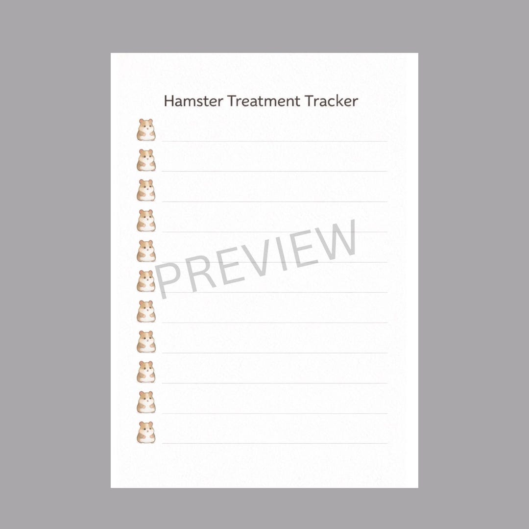 Hamster Treatment Tracker Printable | Pet Care Log |A4 PDF Planner ...