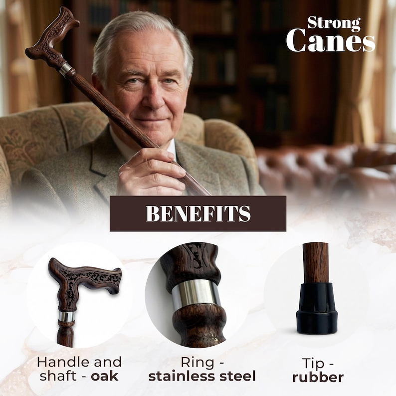 Stylish Wooden Walking Cane for Men With Hand Carved Buffalo Handle ...