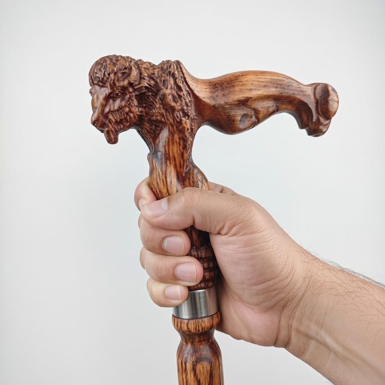 Stylish Wooden Walking Cane for Men With Hand Carved Buffalo Handle ...
