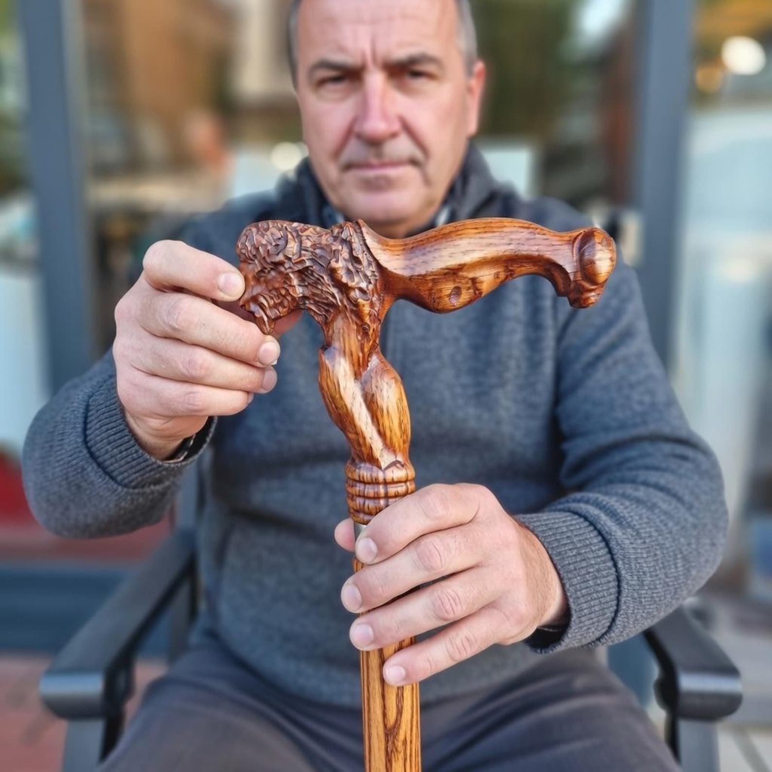 Stylish Wooden Walking Cane for Men With Hand Carved Buffalo Handle ...
