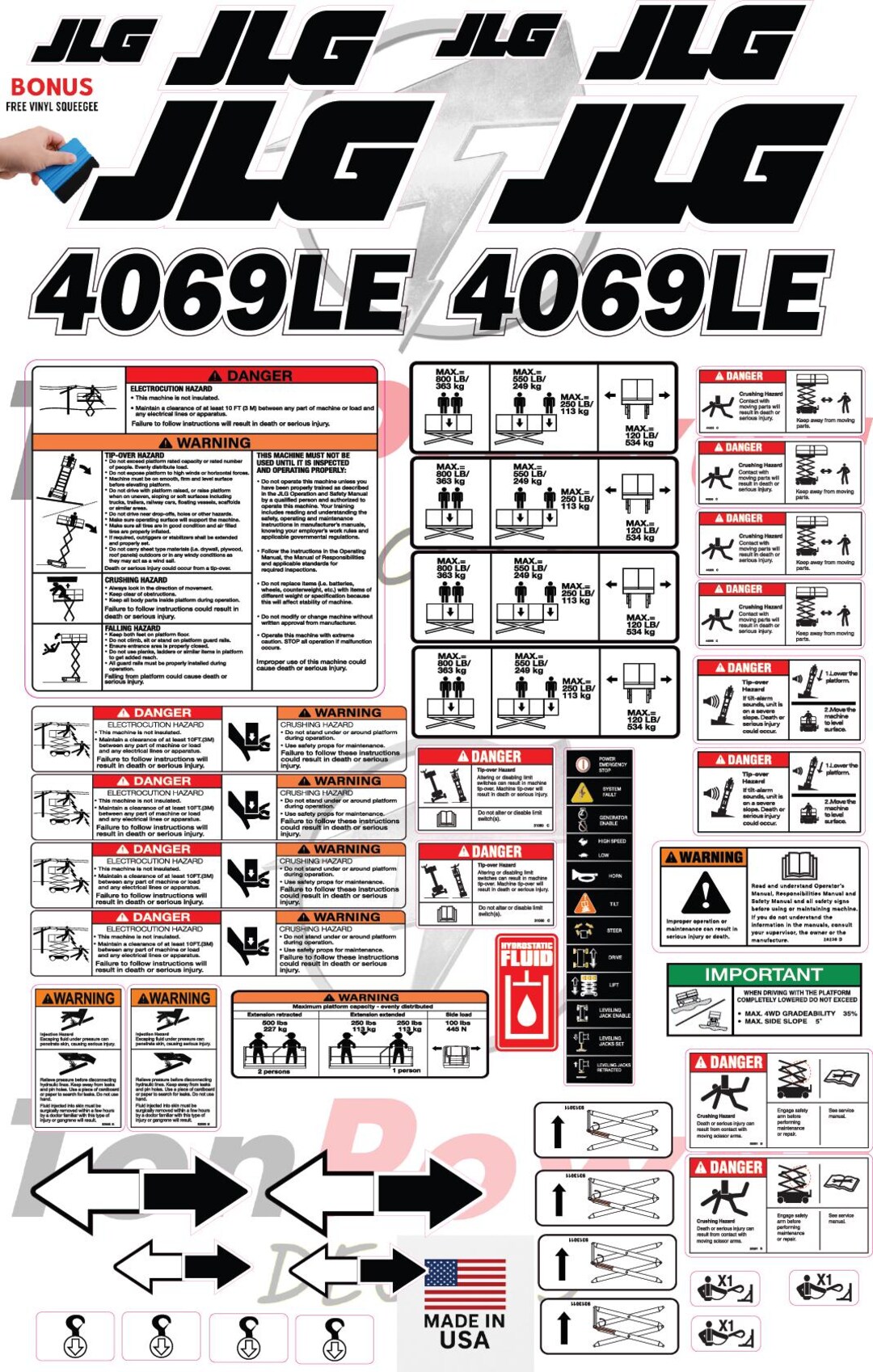 Fits JLG 4069LE Scissor Lift Decal Kit – Laminated 3M Vinyl – 8-year ...