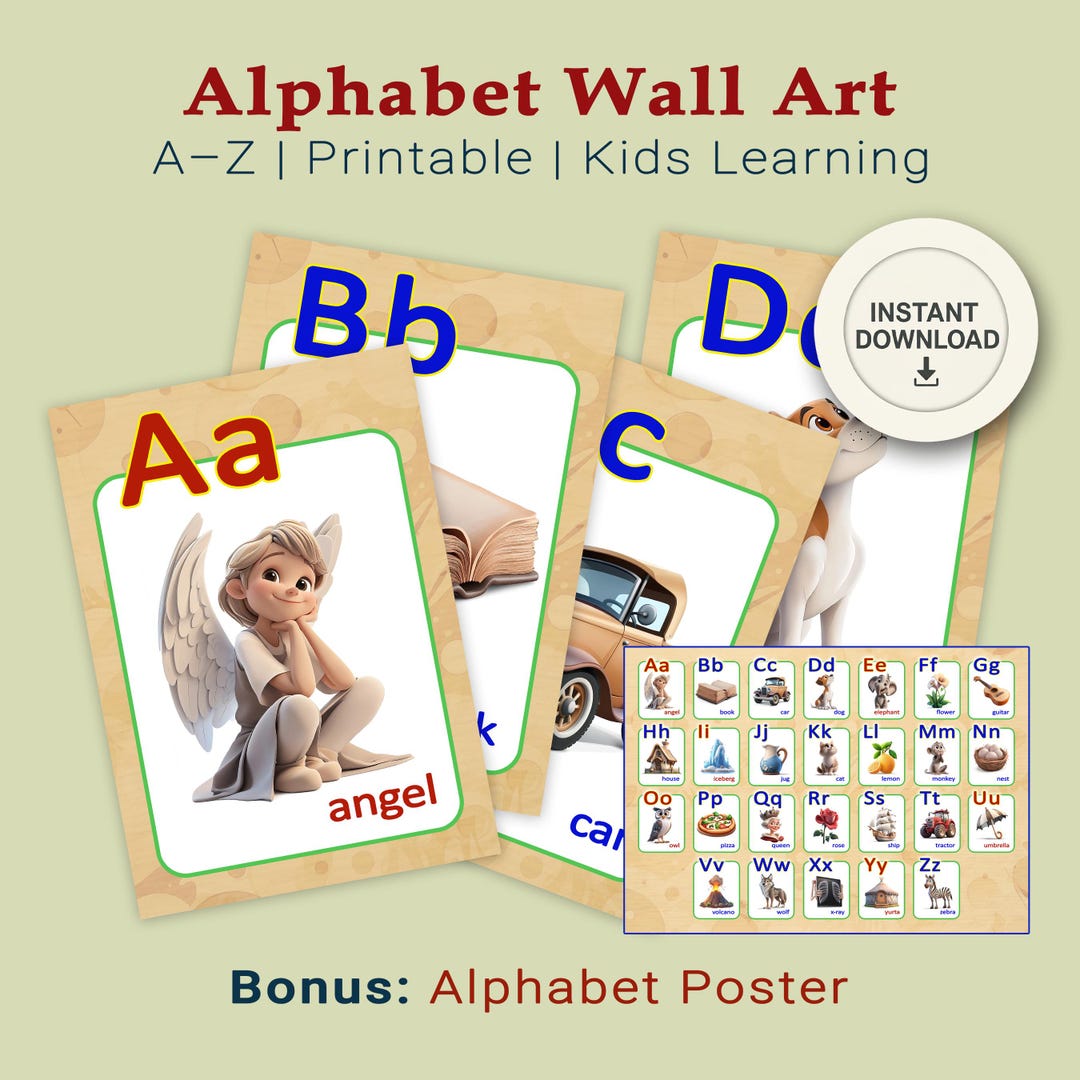 English Alphabet Posters for Kids | ABC Learning Wall Art | Printable ...