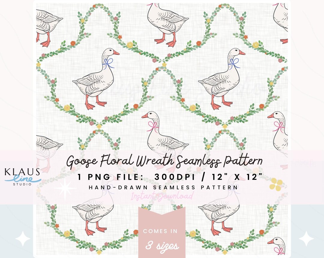 Goose Floral Seamless Pattern PNG, Grandmillennial Nursery Print ...