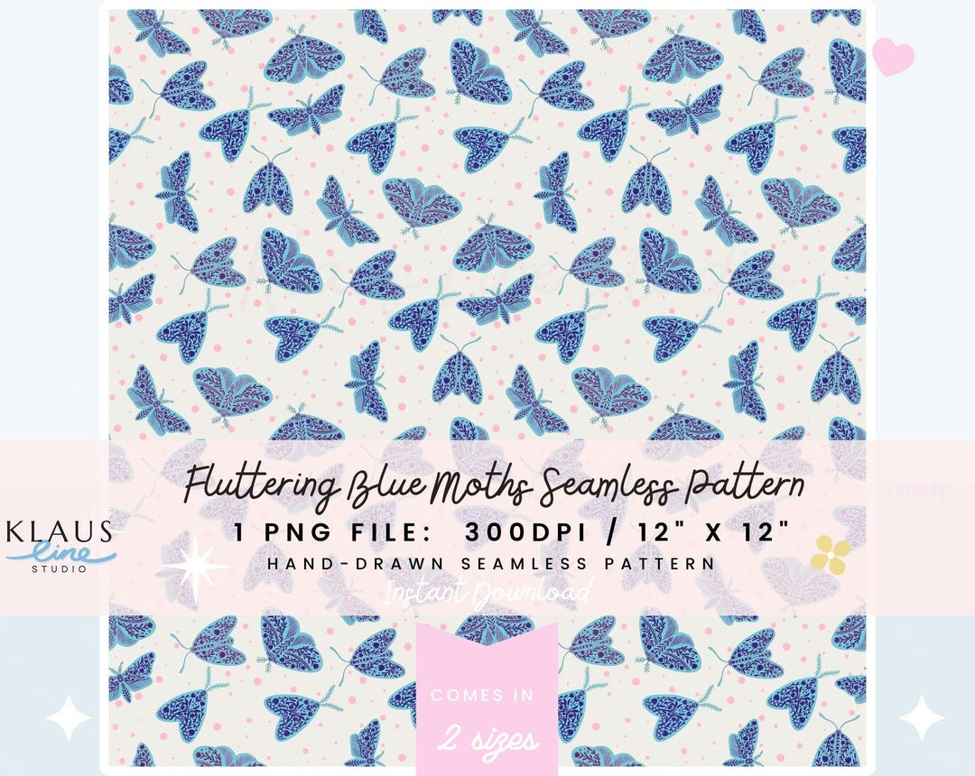 Fluttering Blue Moths Seamless Pattern | Vintage-inspired Moth Digital ...
