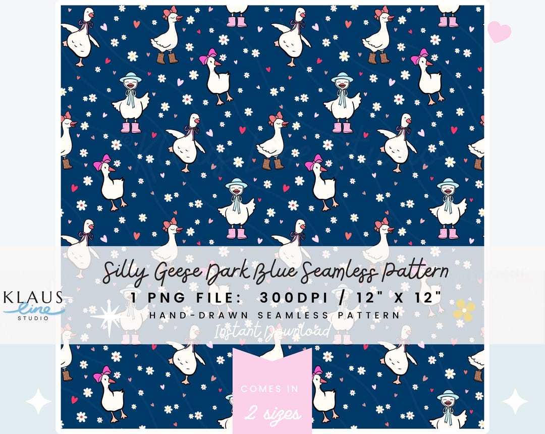 Silly Geese Dark Blue Seamless Pattern PNG, Cute Goose Digital Paper ...
