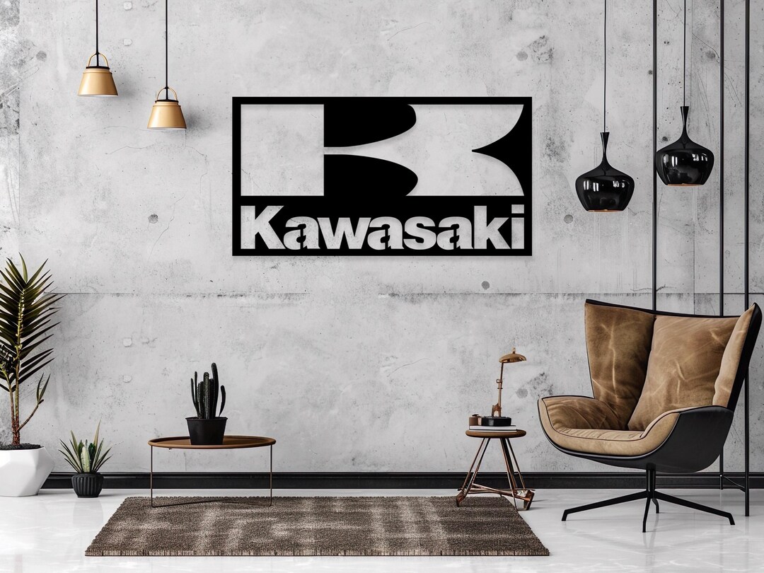 Kawasaki Metal Wall Art, Steel Logo Wall Hanging for Garage Office ...