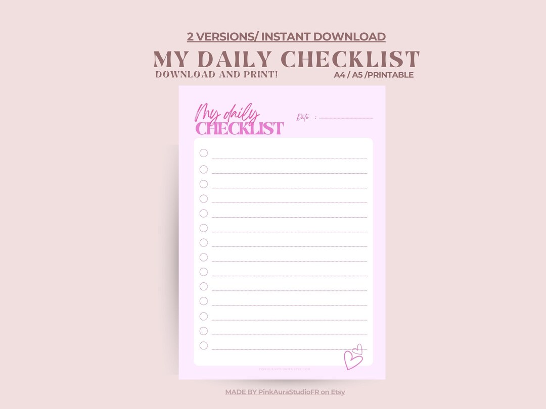Daily Checklist & To-do List Printable | Pink Pastel Minimal Planner ...